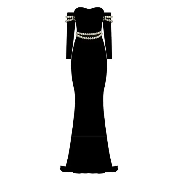 NUR KARAATA Gaillard Long Dress - Black