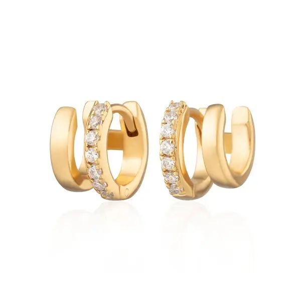 SCREAM PRETTY Illusion Double Huggie Earrings With Clear Stones - Gold