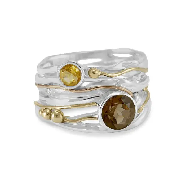ISLA SILVER Yellow / Brown / Silver Smoky Quartz & Citrine Statet Ring - Yellow/brown/silver