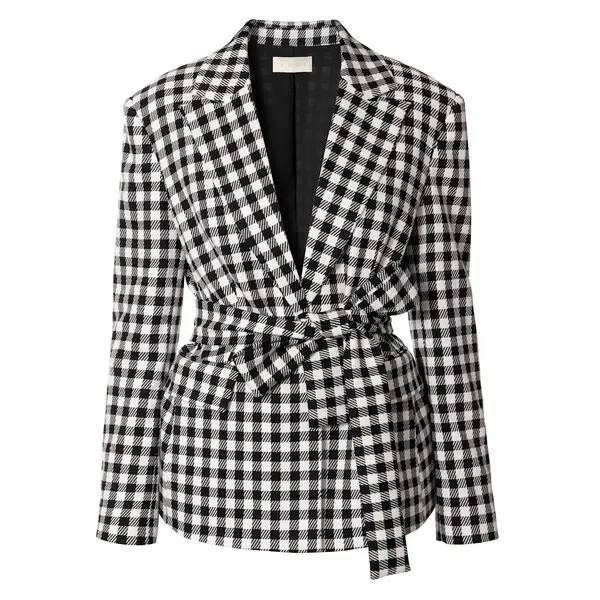 AGGI BY HALEWSKI White / Black Martha Jet Set Checkered Blazer With Belt - White/black