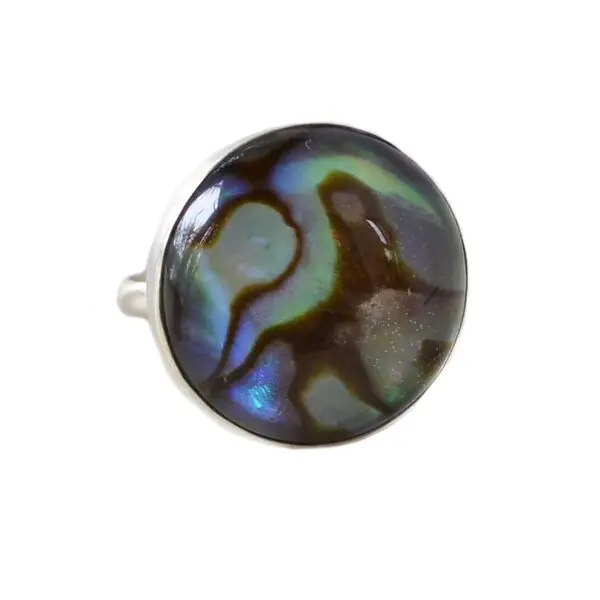 GLAMROCKS JEWELRY Crystal Abalone Shell Sterling Ring - Silver