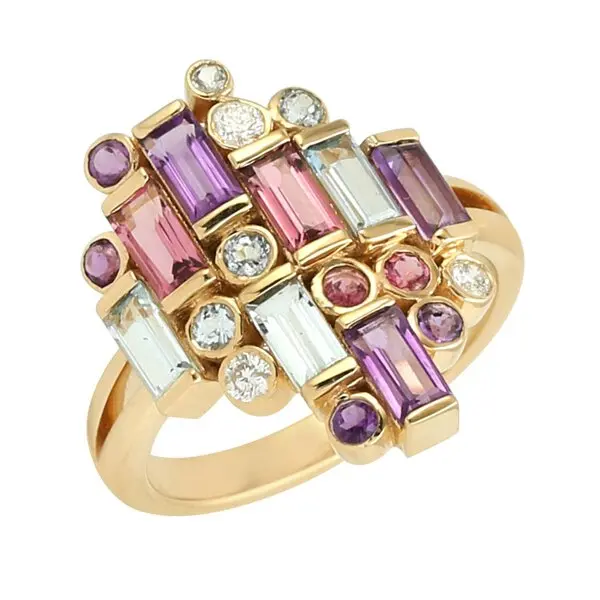 ARTISAN 18k Multi Gemstone Baguette & Diamond Ring - Gold