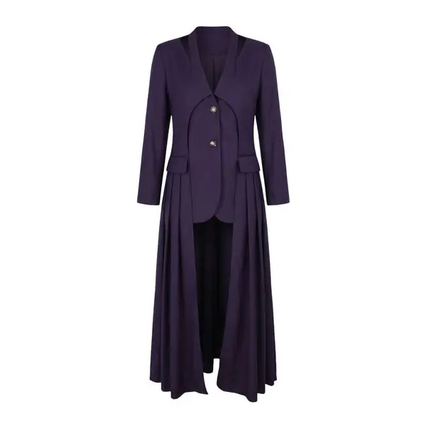 MODENAIRE Longline Tailored Coat With Pleated Panels - Purple