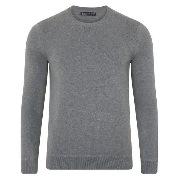 PAUL JAMES KNITWEAR Midweight Cotton Beckham Knitted Sweatshirt Pewter - Grey