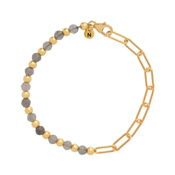 NELLOU JEWELLERY Grey / Gold Labradorite Gem Shine Bracelet Gold Plated Sterling Silver - Grey/gold