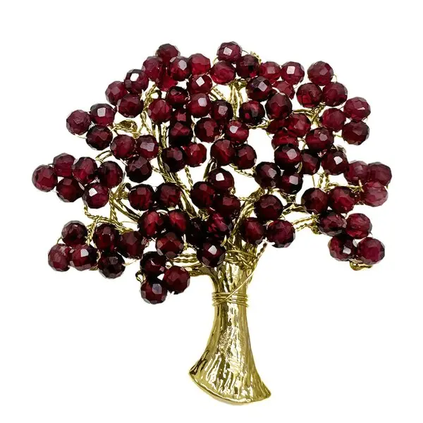 FARRA Natural Garnet Handcrafted Tree Brooch - Red/yellow