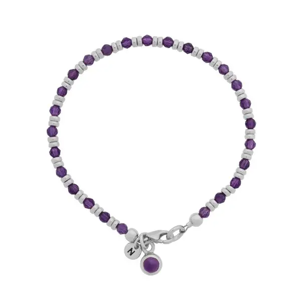 NELLOU JEWELLERY Linear February Birthstone Bracelet Amethyst Sterling Silver - Purple