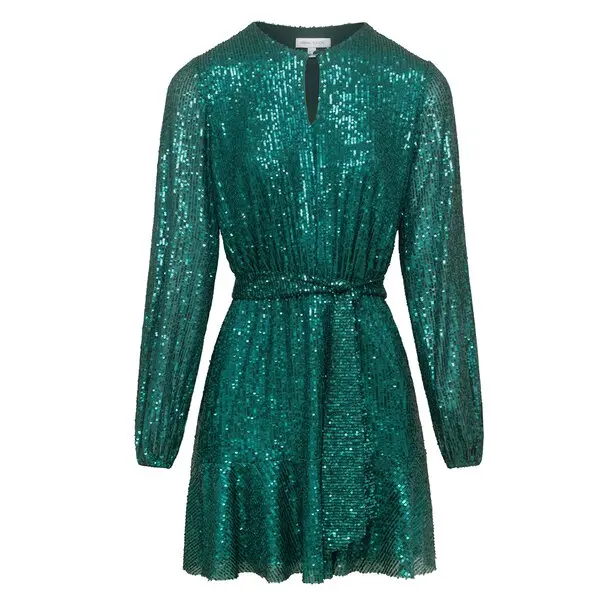 URBAN TOUCH Sequin Skater Dress With Long Sleeve - Green