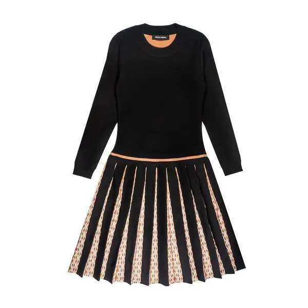ROCH PEREL Tan & Jacquard Knit Dress - Black