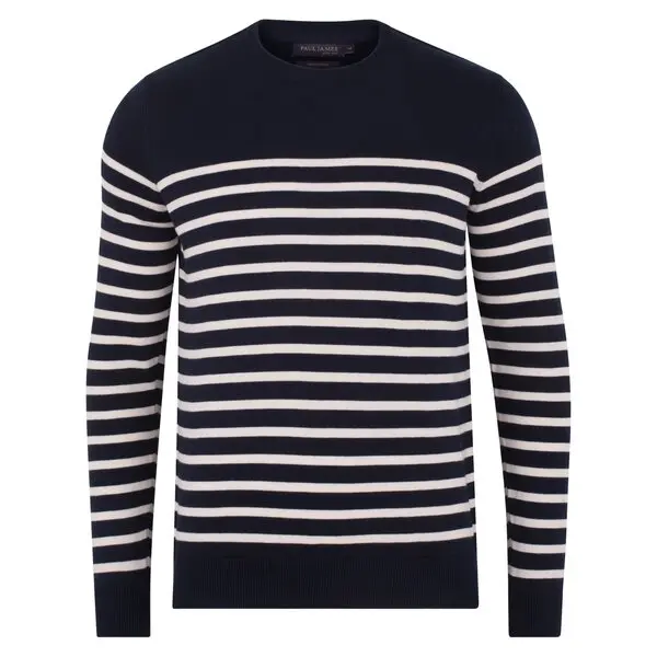 PAUL JAMES KNITWEAR Lightweight Cotton Allen Striped Breton Sweater Navy - Blue