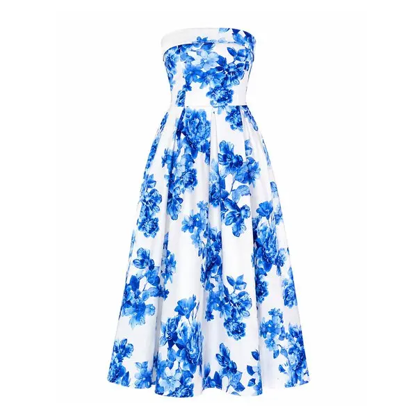 GIRL IN MIND Danni Strapless Bandeau Midi Dress Floral - Blue