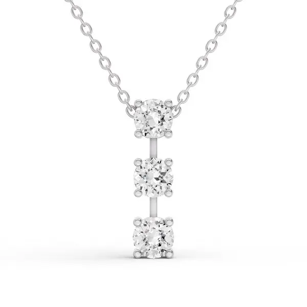 SEREIA OFFICIAL 10k Gold 2 Ct Round Lab Grown Diamond Three Stone Bar Pendant White Gold - Silver