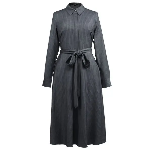 SMART AND JOY Fit-and-flare Tailor Shirt-dress Crossedf Belt - Grey