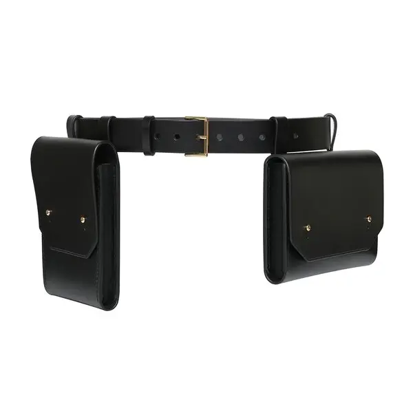 HAUTE CUIR Leather Double Belt Bag - Black