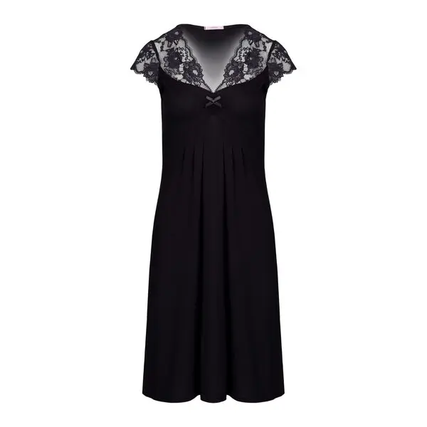 OH!ZUZA NIGHT&DAY Classy Midi Nightdress With Lace - Black