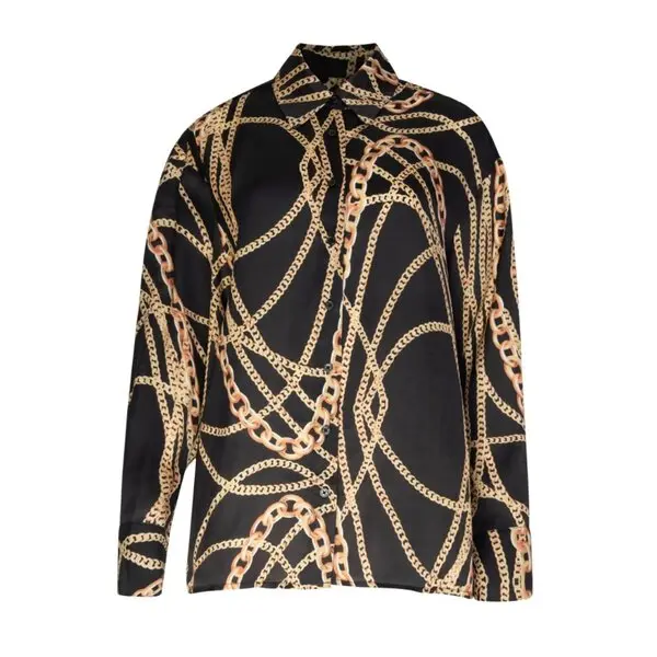 CIRCULAR PATH Black / Gold Long Sleeve Oversized Shirt Black-gold Chains - Black/gold