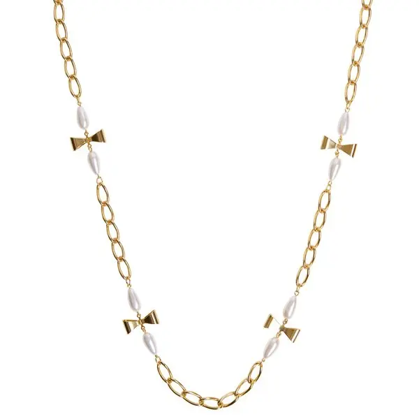 CARAMEL VINTAGE JEWELLERY Bow And Pearl Link Necklace - Gold