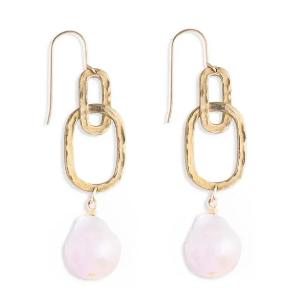 N'DAMUS LONDON Hatton Forge Duo Brass Medium Pearl Earrings - Gold