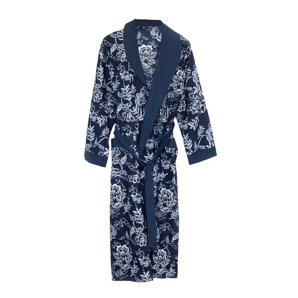 INARA Indian Cotton Rain Print Robe - Blue