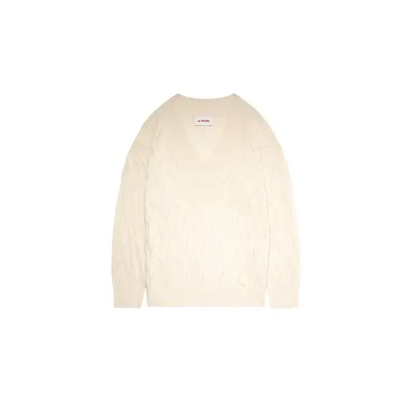 LA GRANNI Oversized V-neck Jumper - White