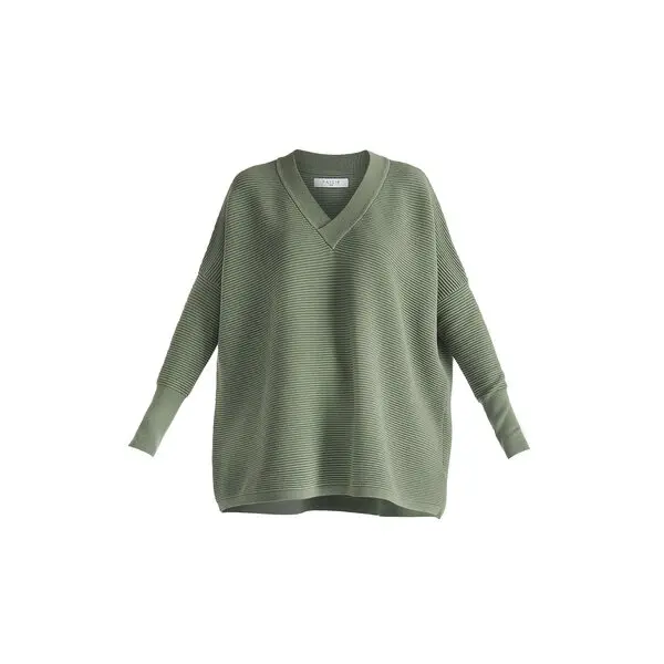 PAISIE V-neck Ribbed Jumper In Sage - Green