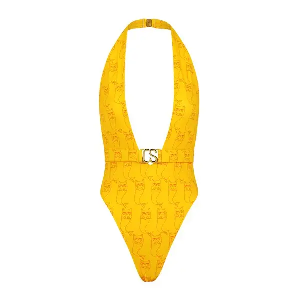 CATNIP AND SEAWEED The One-piece Swimsuit In Marigold With Nipsea Print - Orange