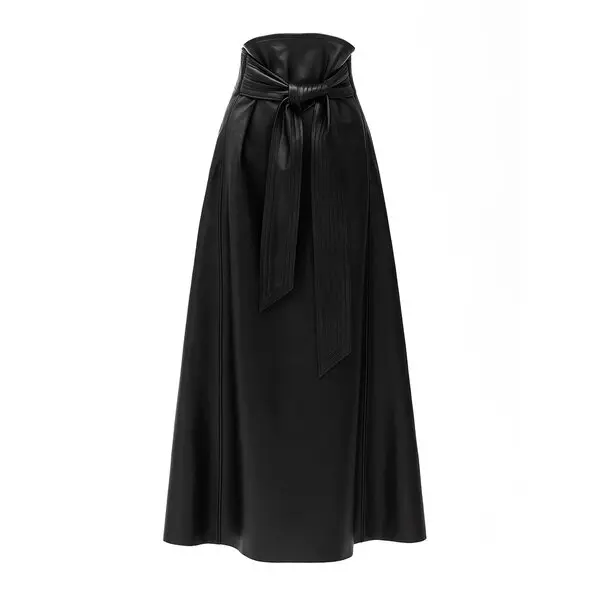JULIA ALLERT Faux Leather High-waisted A-line Skirt With Belt - Black