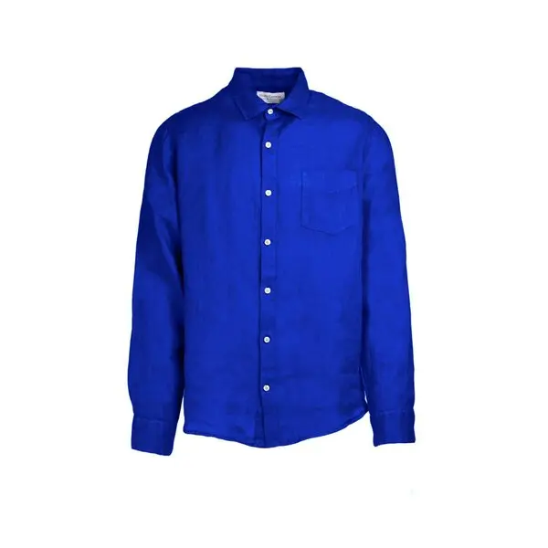 Haris Cotton Long Sleeved Front Pocket Linen Shirt Sapphire - Blue