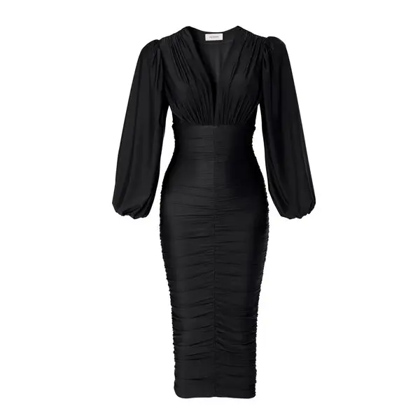 AGGI BY HALEWSKI Gloria Long Sleeve Draped Dress - Black