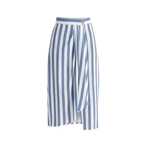 PAISIE Draped Wrap Midi Skirt In And White - Blue