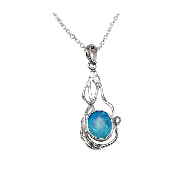 ISLA SILVER Blue / Silver Handmade Opal Pendant - Blue/silver