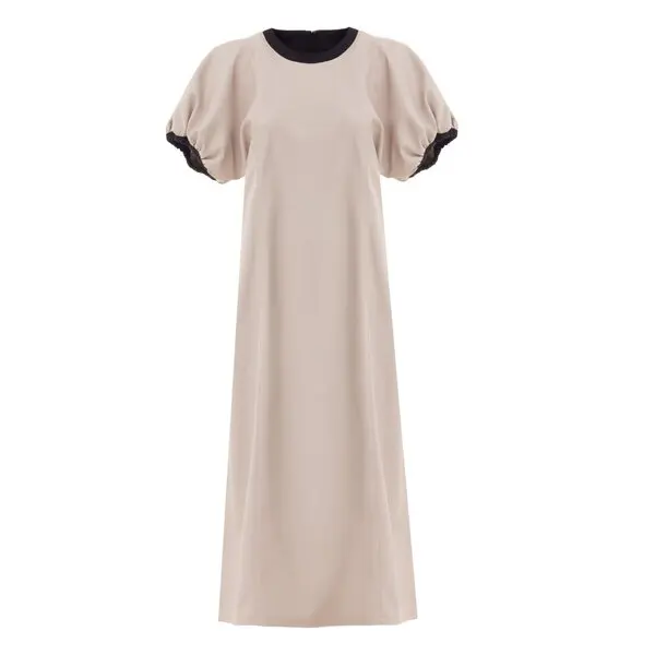 JULIA ALLERT Neutrals Puff Sleeve Faux Leather Midi Dress – Beige - Beige/black