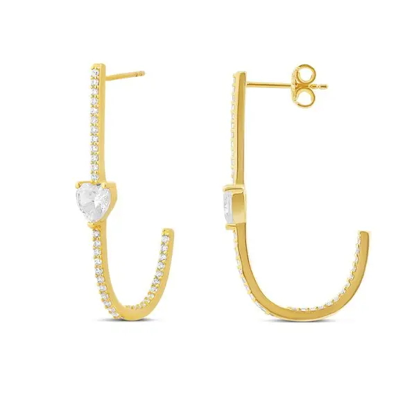 SHYMI Solitaire Heart Pave J Hoop Earrings - Gold