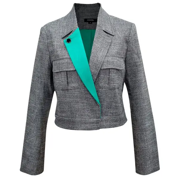 SMART AND JOY Crop Tailor Safari Jacket And Removable Lapel - Silver
