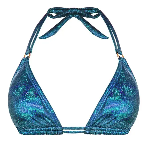 ENEZ SWIM Eden Triangle Bikini Top Glitter Aqua - Blue