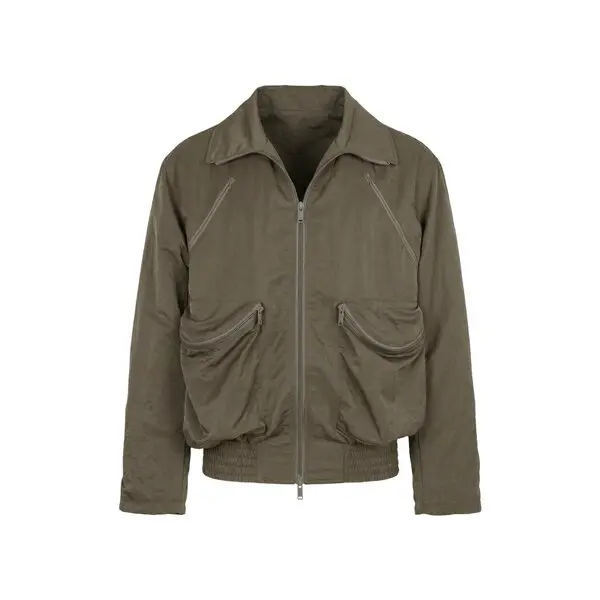 MODENAIRE Funnel Collar Bomber Jacket Relaxed Fit Sculpted Zip Pockets - Brown