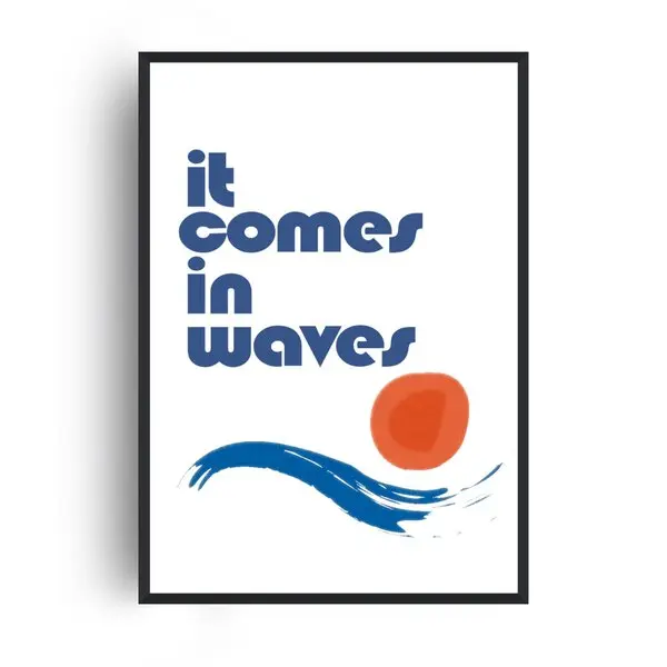 FANCLUB Blue / Red It Comes In Waves Playful Retro Art Print A2 - Blue/red