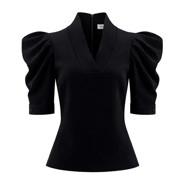 JULIA ALLERT V-neck Puff Sleeve Top - Black