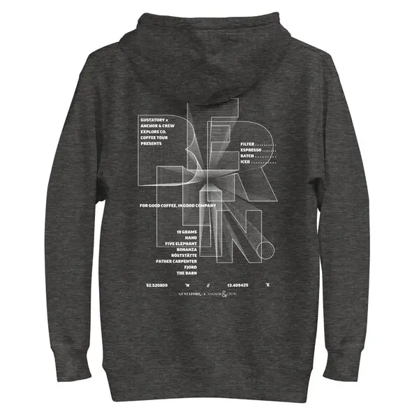 ANCHOR & CREW Heather Gustatory Berlin Coffee Scene Cotton Blend Embroidered Hoodie - Black