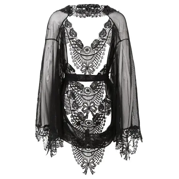 BELLE ET BON BON Bisoux Venetian Lace Kimono Best Seller To Perfect Fit - Black