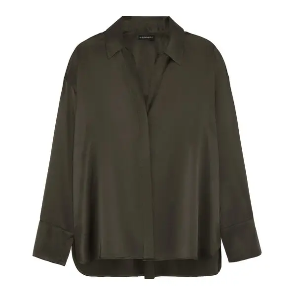 THE SUMMER EDIT Audrey Oversized Silk Shirt Khaki - Green
