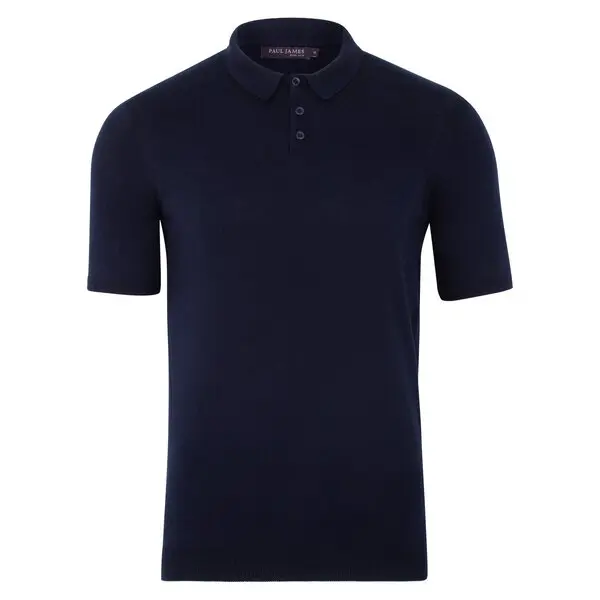 PAUL JAMES KNITWEAR Ultra Fine Cotton Earll Short Sleeve Polo Shirt Navy - Blue
