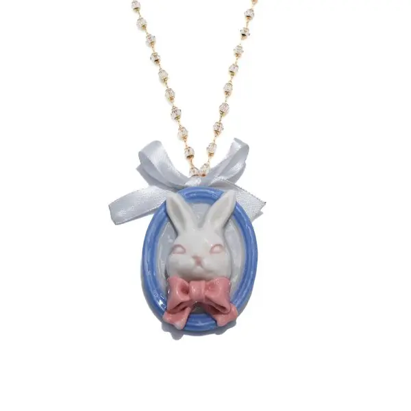 H2 STUDIO Pink / White / Purple Grumpy Bunny Portrait Rabbit Multi Use Brooch Pendant Necklace Purple Blue - Pink/white/purple