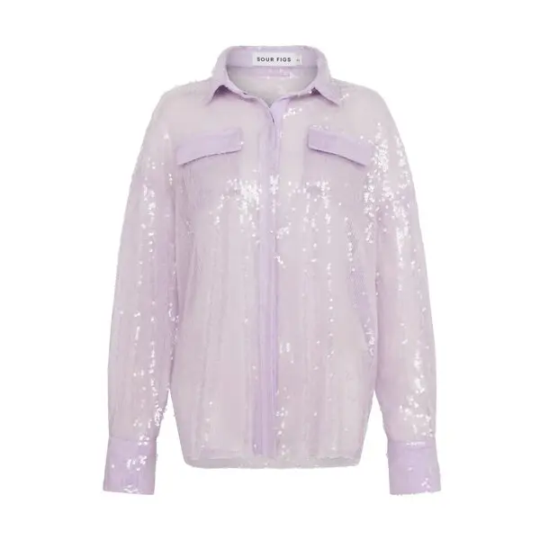 SOUR FIGS Sequined Sheer Oversized Shirt In Wisteria