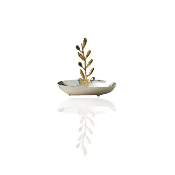 MARLETH Solid Serving Dish With Gold Olive Branch Detail - Silver