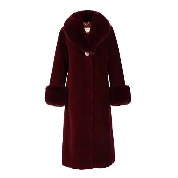 SANTINNI Sunset Boulevard' Long Wool Coat With Faux Fur Collar In Rosso - Red