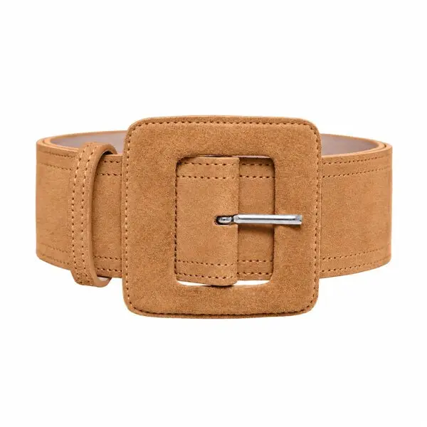 BELTBE Suede Square Buckle Belt - Brown