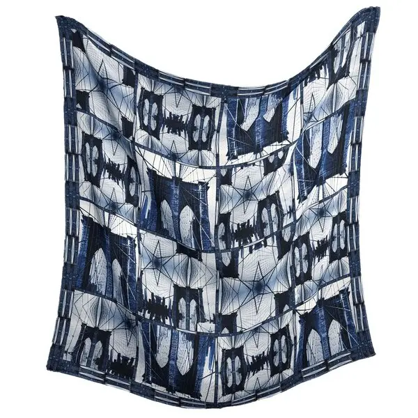 BABS BOUTIQUE NYC Black / Blue Silk 26 Inch Square Scarf Brooklyn Bridge Blue - Black/blue
