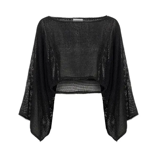 LILAMIE Car Loose Fit Long Sleeve Beach Blouse - Black