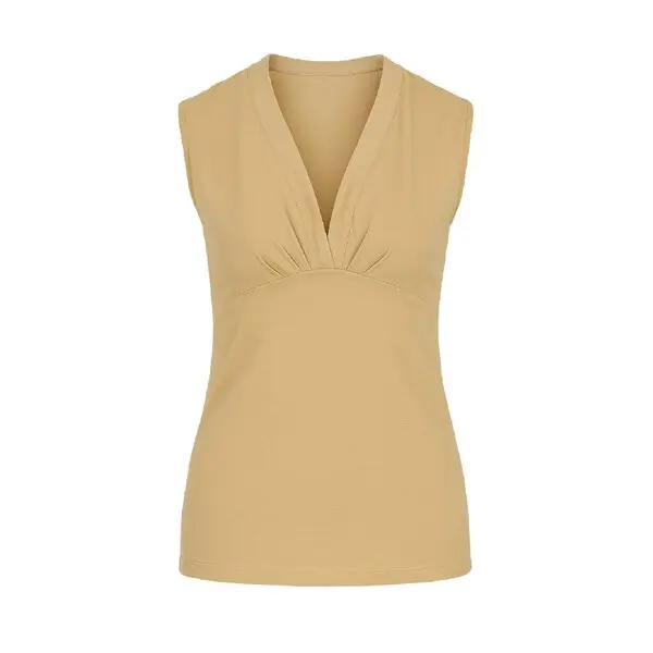 CONQUISTA Bisuit Sleeveless V-neck Jersey Top – Stretch Cotton-blend Fabric - Brown
